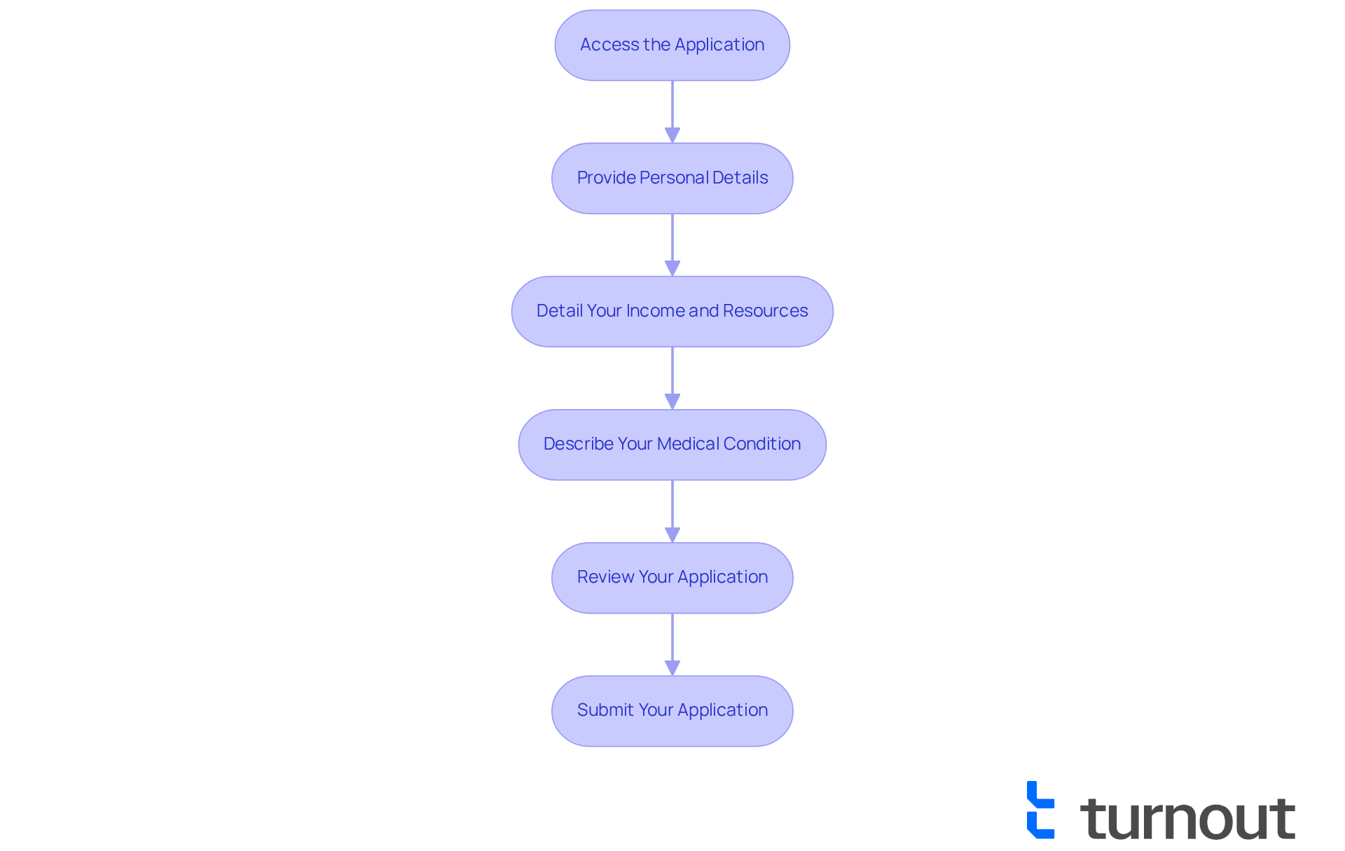 Each box represents a step in the application process. Follow the arrows to see what you need to do at each stage — from accessing the application to submitting it.