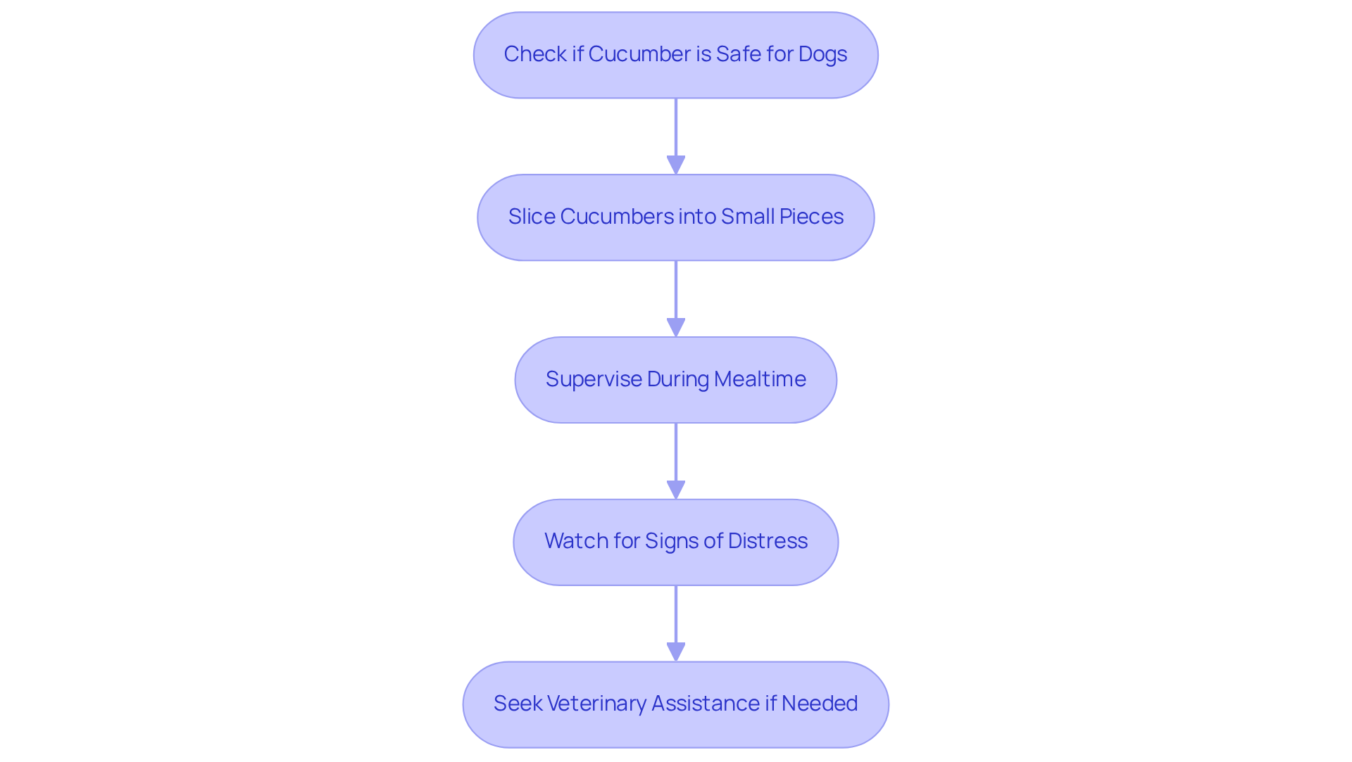 This flowchart guides you through the steps to ensure your dog can safely enjoy cucumbers. Each box represents an important action to take, and the arrows show the order in which you should follow them. This flowchart guides you through the steps to ensure your dog can safely enjoy cucumbers. Each box represents an important action to take, and the arrows show the order in which you should follow them.