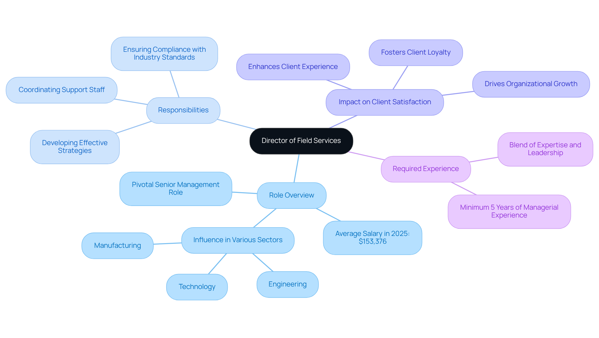 The center shows the main role, and the branches detail what the director does and why it matters. Each color represents a different aspect of the role, helping you see how everything connects.