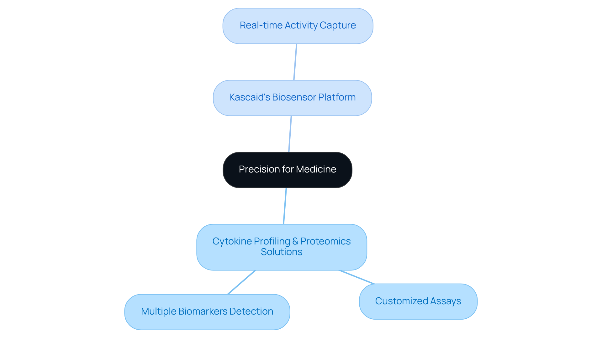 The central node represents the main focus of Precision for Medicine, while the branches show the specific services and technologies they offer. Each branch highlights a key area of innovation and collaboration.