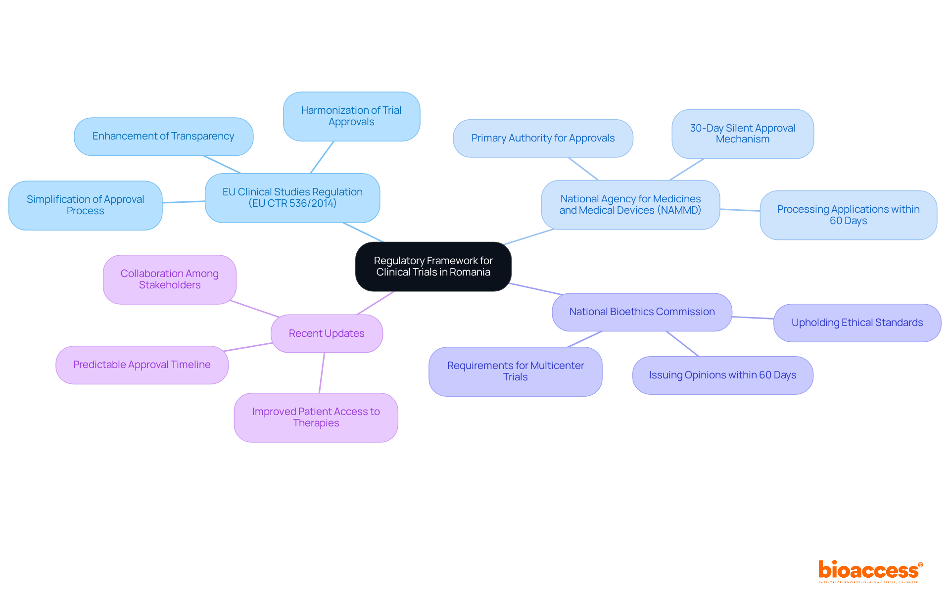 The central node represents the overall regulatory framework, while the branches show key authorities and their roles. Each sub-branch provides more detail on specific responsibilities and recent changes, helping you understand how these elements work together.