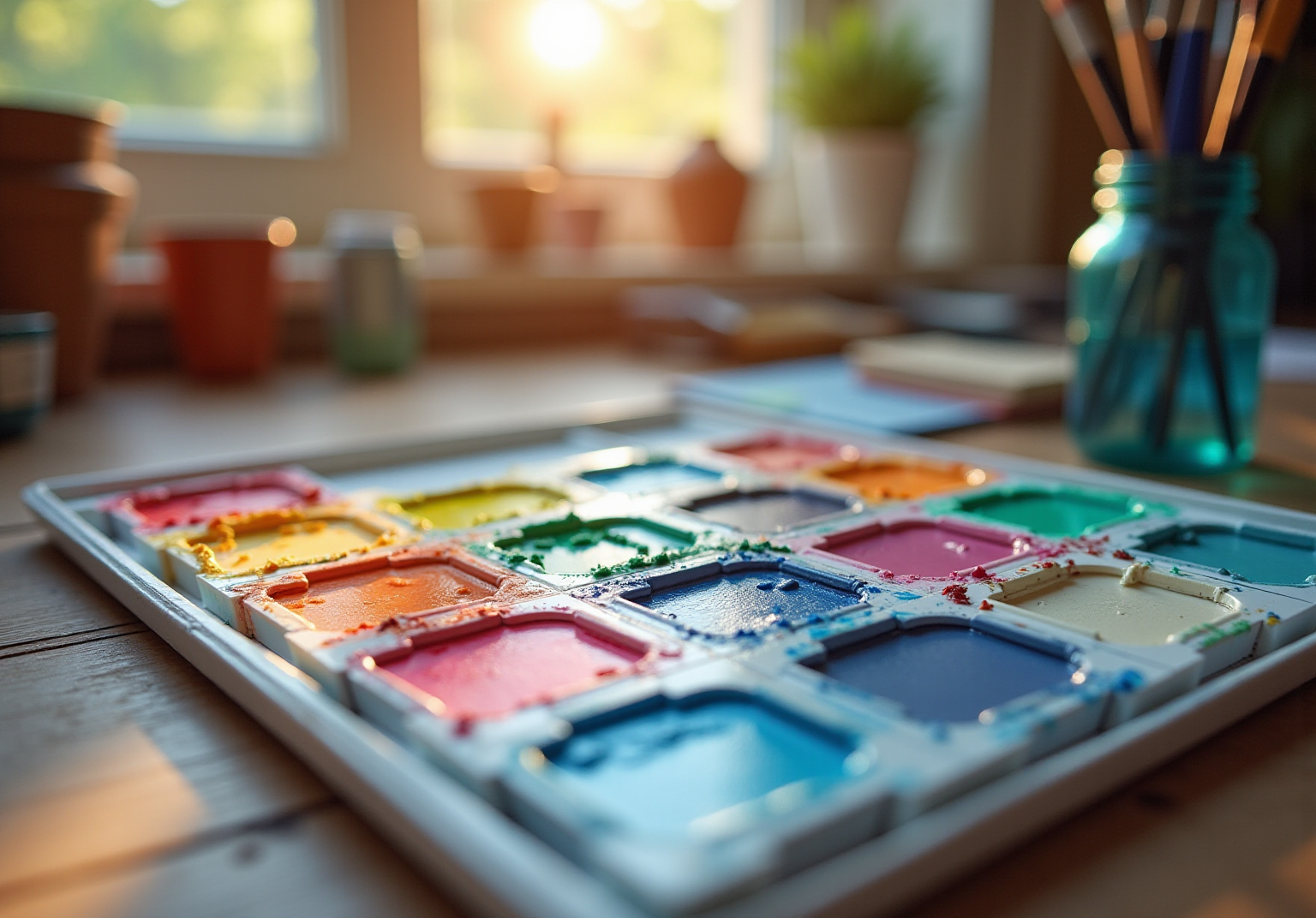 Mijello Watercolor Palette in an Artist's Workspace Mijello Watercolor Palette in an Artist's Workspace