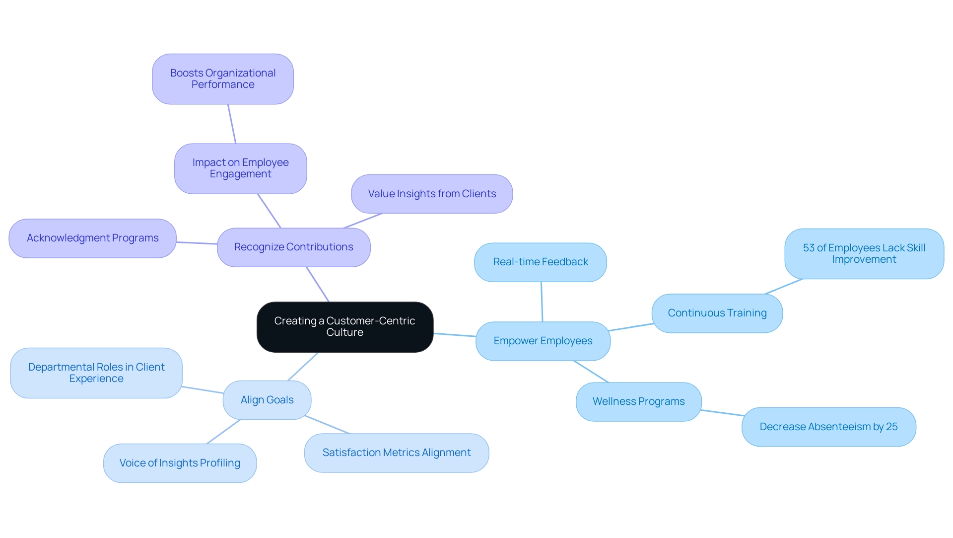 The central node represents the overall goal, with branches showing the three key strategies and their respective details.