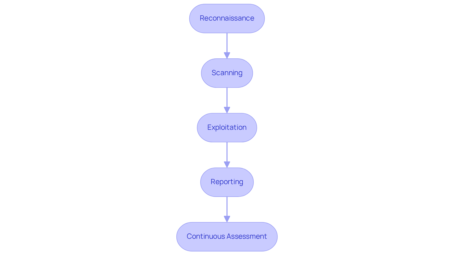 Each box represents a key phase in the penetration testing process. Follow the arrows to see how each phase leads to the next, emphasizing the importance of continuous assessment for ongoing security.