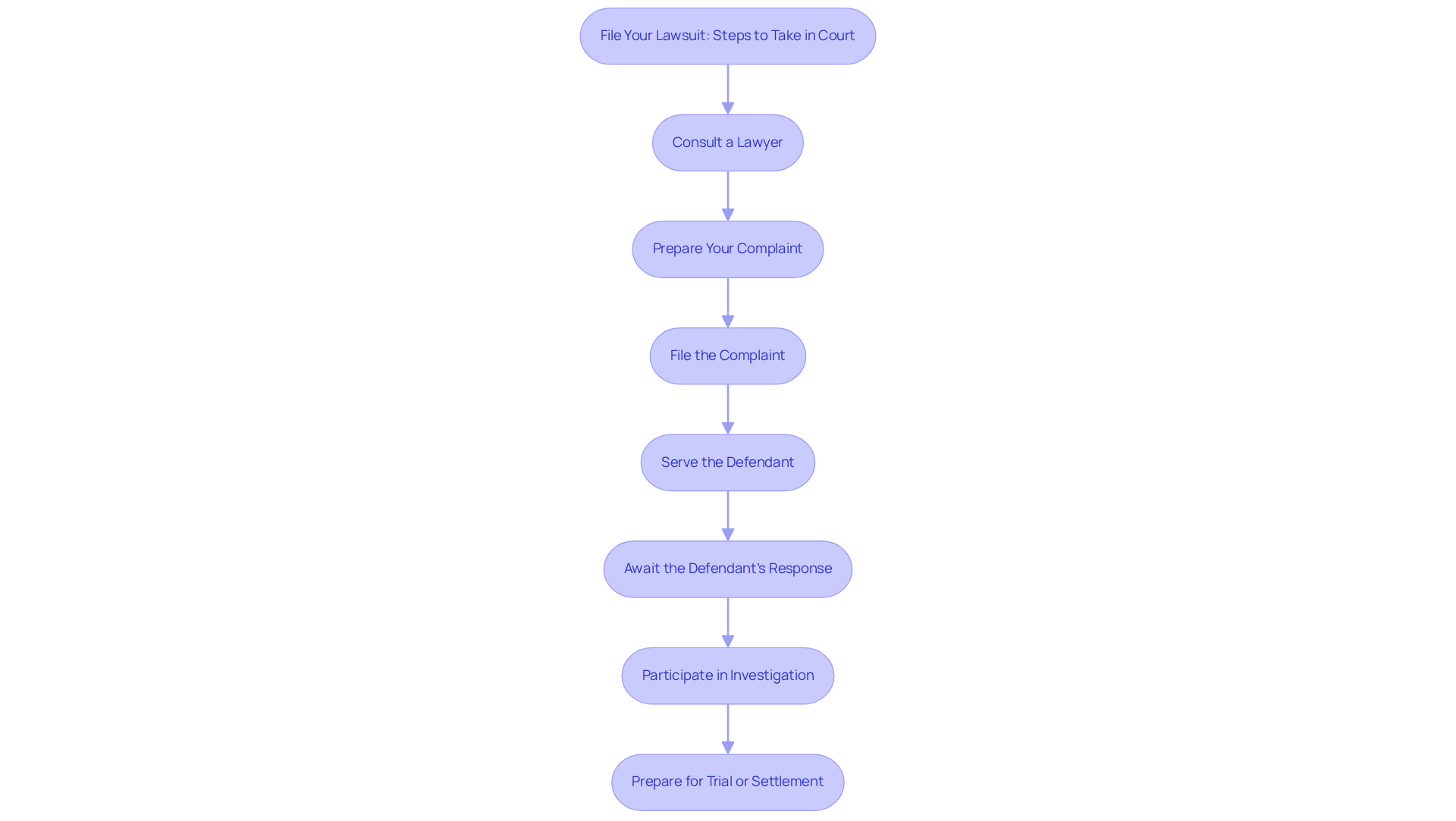 This flowchart outlines the steps you need to take when filing a lawsuit. Each box represents a step in the process, and the arrows show you the order in which to complete them. Follow the flow from the top to the bottom to navigate your way through the legal journey.