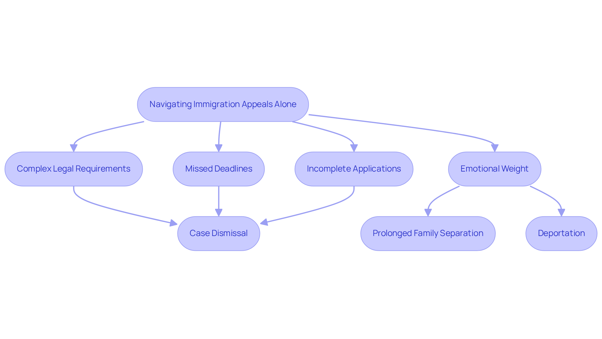 This flowchart shows the challenges and risks of handling immigration appeals on your own. Each box represents a potential issue you might face, and the arrows indicate how these issues can lead to serious consequences. Seeking help from an attorney can help you avoid these pitfalls. This flowchart shows the challenges and risks of handling immigration appeals on your own. Each box represents a potential issue you might face, and the arrows indicate how these issues can lead to serious consequences. Seeking help from an attorney can help you avoid these pitfalls.