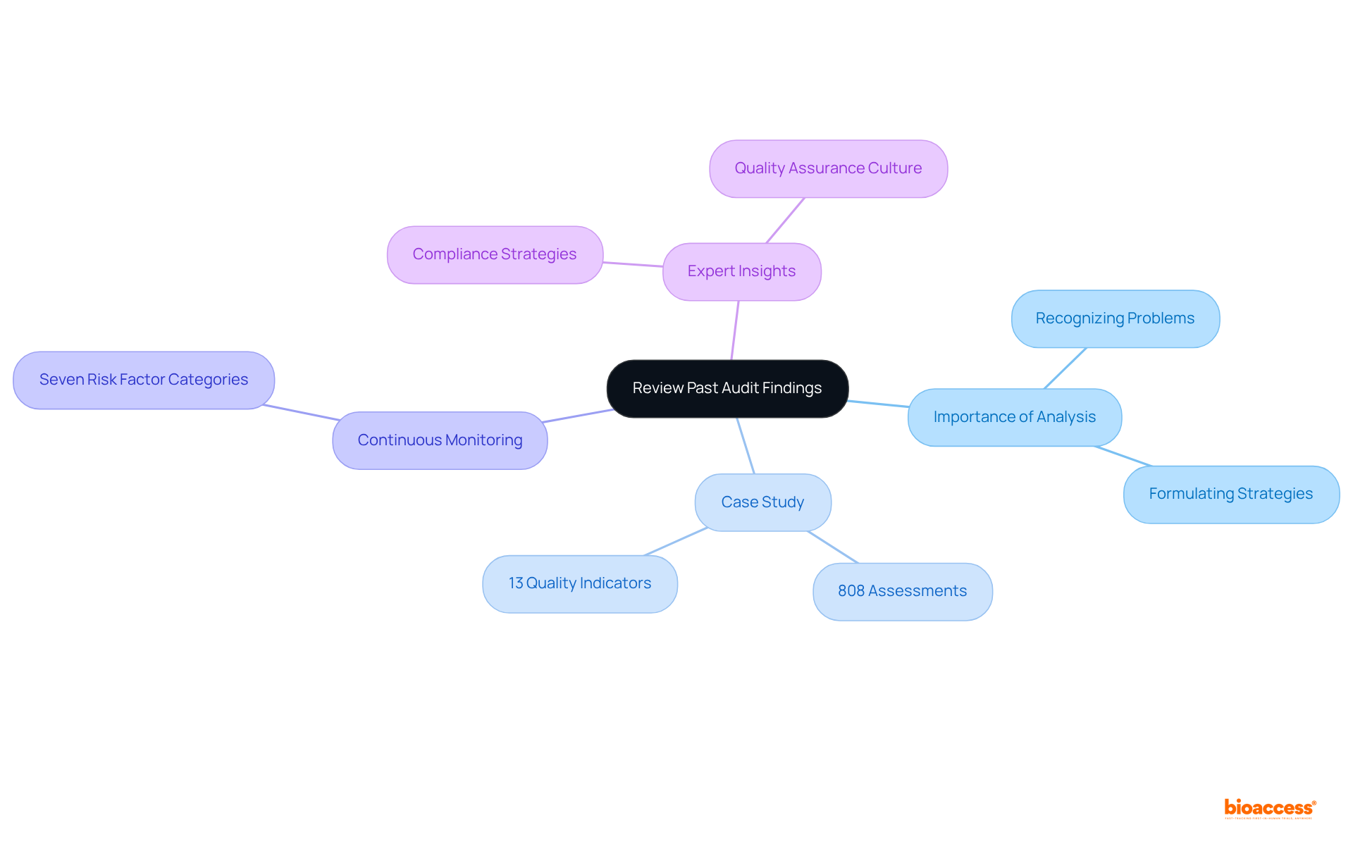The central node represents the main idea. Each branch shows a key aspect of the analysis, with further details underneath. This structure helps you see how past audits inform future strategies. The central node represents the main idea. Each branch shows a key aspect of the analysis, with further details underneath. This structure helps you see how past audits inform future strategies.