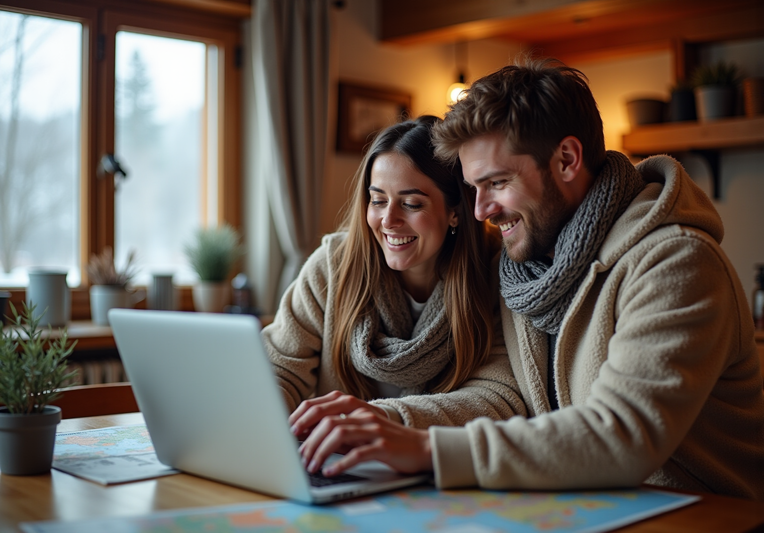 Couple Planning a Cozy Winter Vacation Couple Planning a Cozy Winter Vacation
