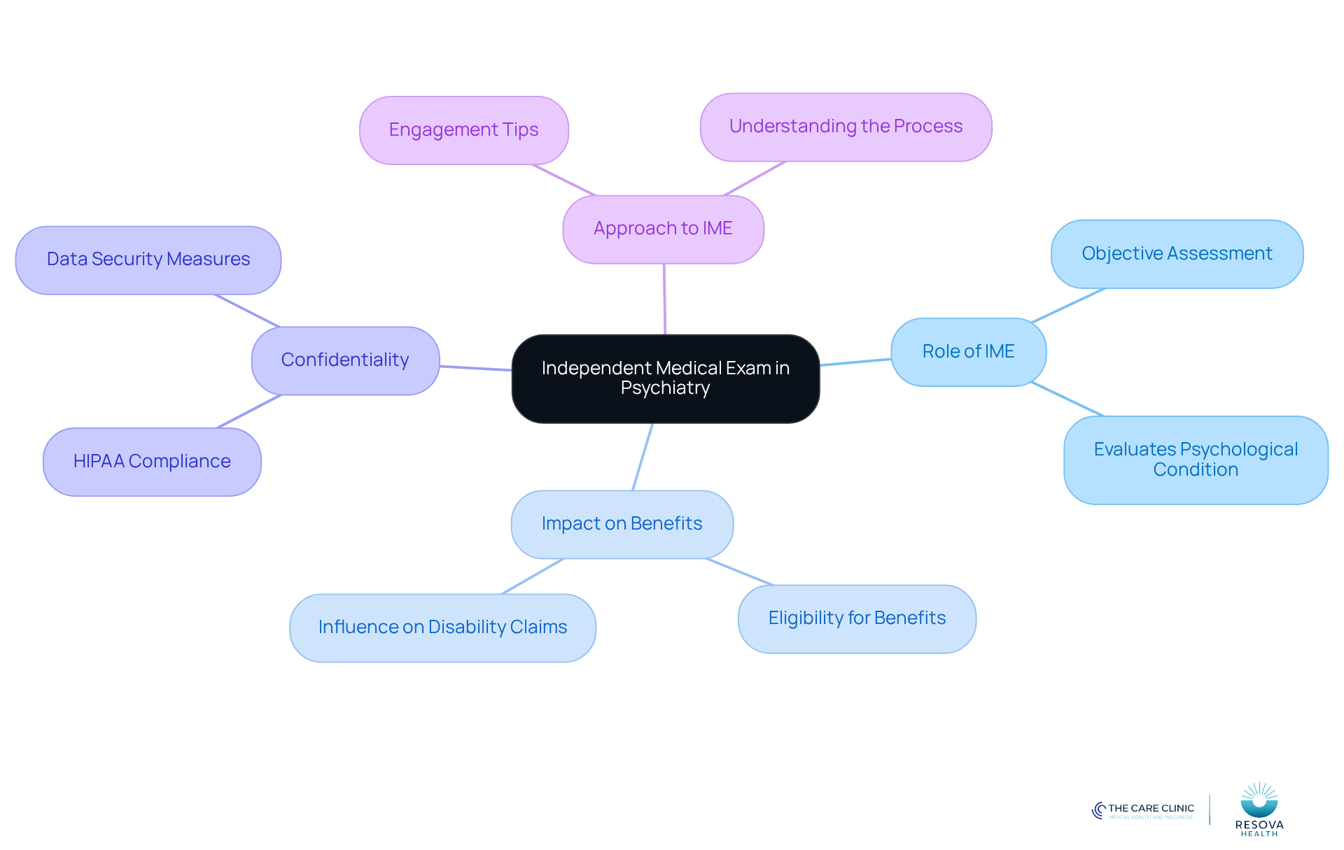 The center represents the IME, with branches showing its role, impact, confidentiality, and how to approach it. Each branch helps you understand different aspects of the IME process.