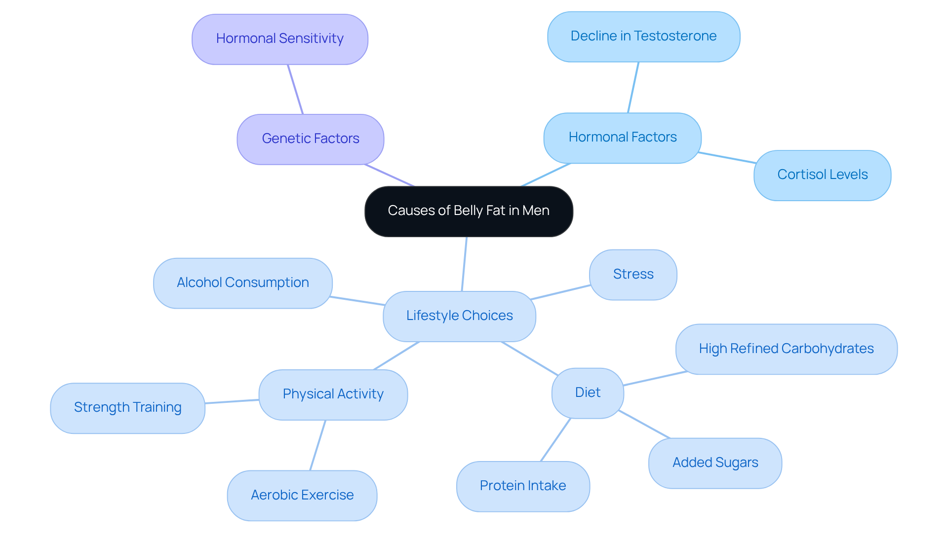 The central node represents the main topic, while the branches show the different categories of causes. Each sub-branch provides specific factors or actions related to that category. This layout helps you see how various elements contribute to belly fat. The central node represents the main topic, while the branches show the different categories of causes. Each sub-branch provides specific factors or actions related to that category. This layout helps you see how various elements contribute to belly fat.