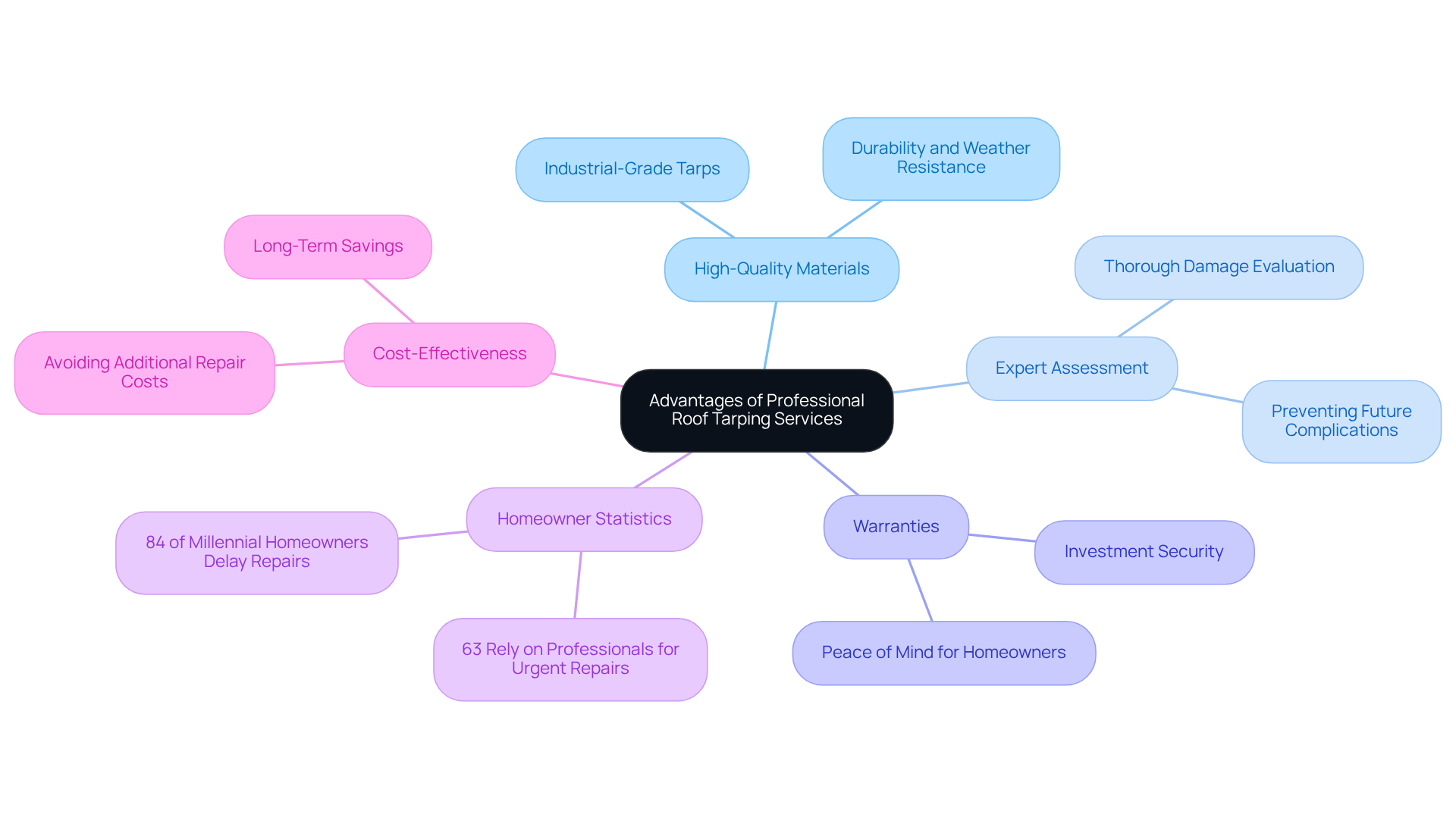 The central node represents the main topic, while the branches show different advantages. Each branch can be explored for more details, helping you understand why professional services are a smart choice for roof protection.