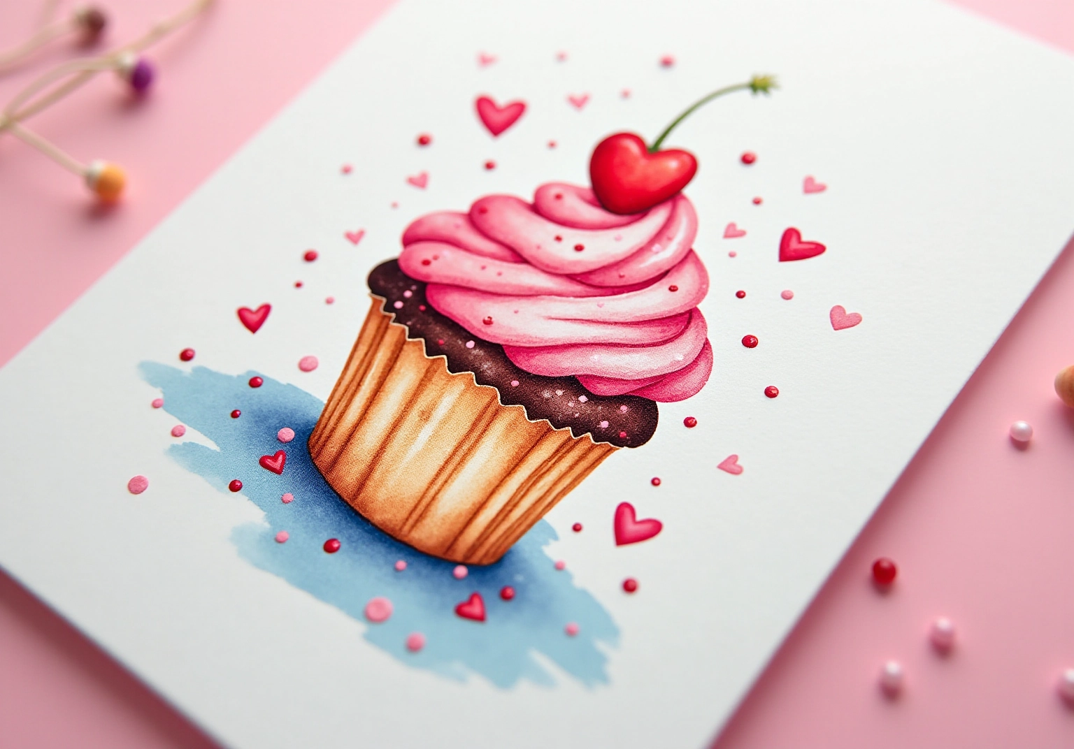 Charming Cupcake Watercolor Valentine Card Charming Cupcake Watercolor Valentine Card