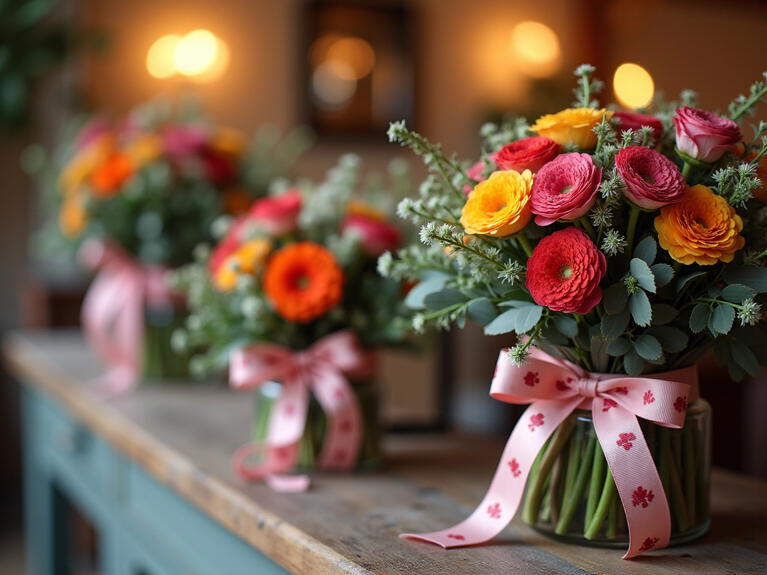 Charming Floral Arrangements with Grosgrain Ribbon