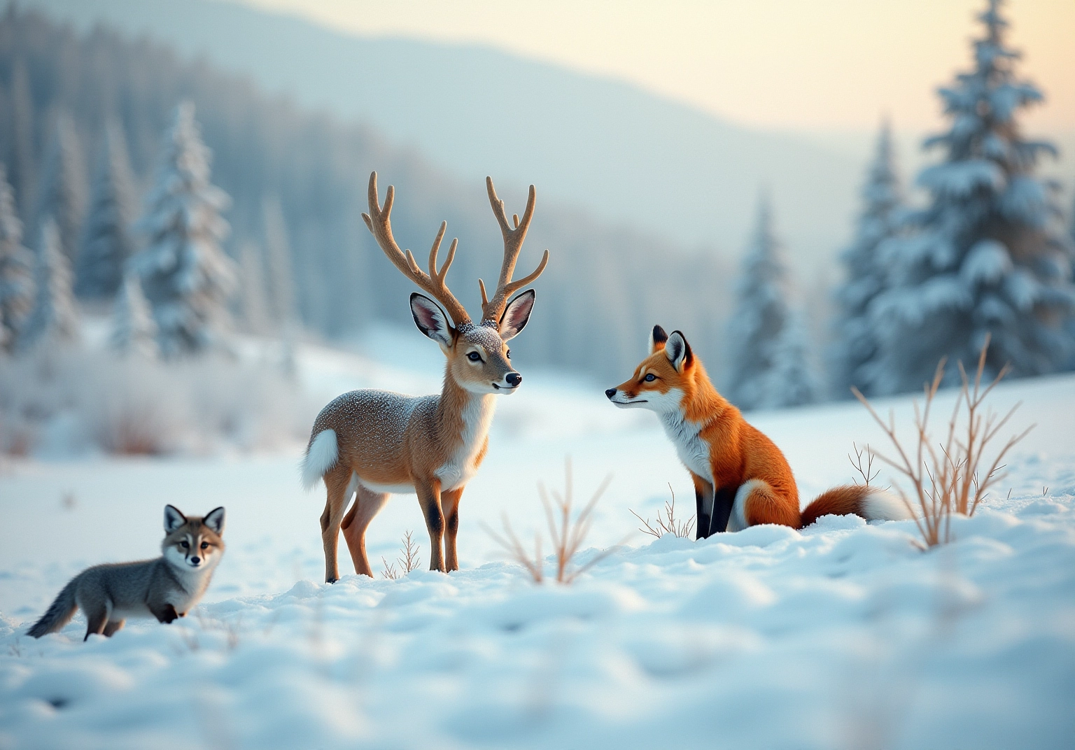 Charming Winter Wildlife in a Snowy Landscape Charming Winter Wildlife in a Snowy Landscape