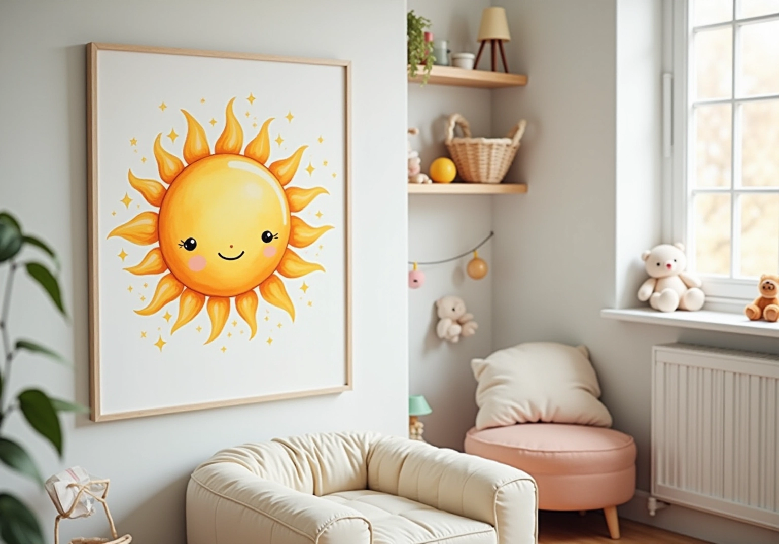 Cheerful Watercolor Sun Poster in a Child's Room Cheerful Watercolor Sun Poster in a Child's Room