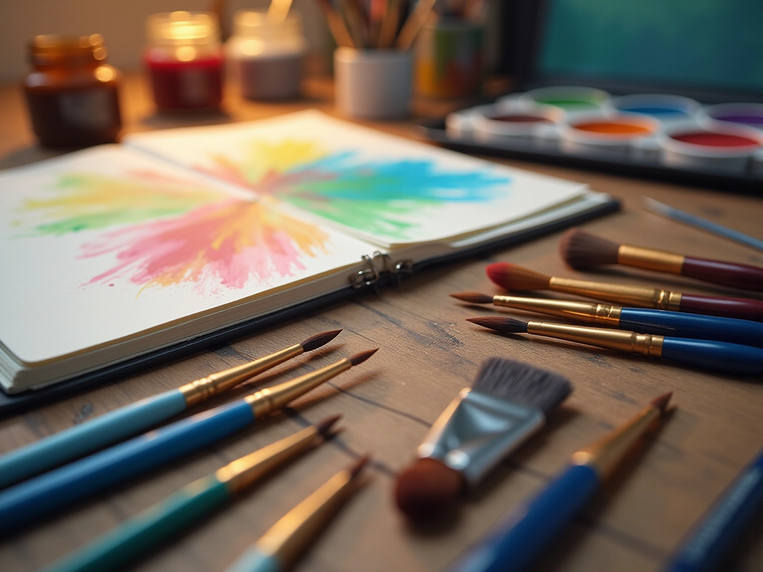 Choosing Watercolor Brushes in an Artist's Studio