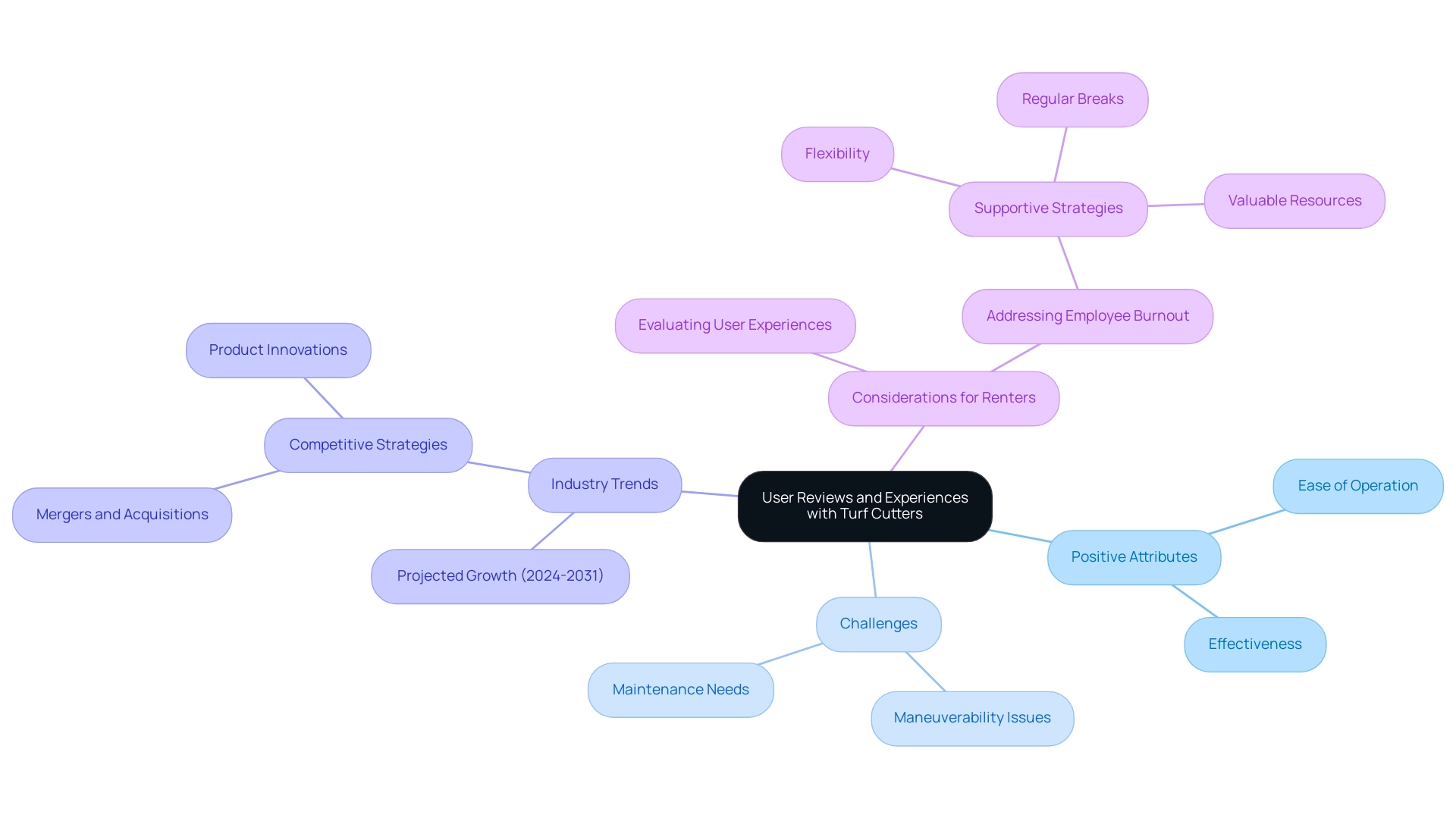 The central node represents the overall topic, with branches illustrating key themes such as user feedback, industry growth, and considerations for equipment choice.