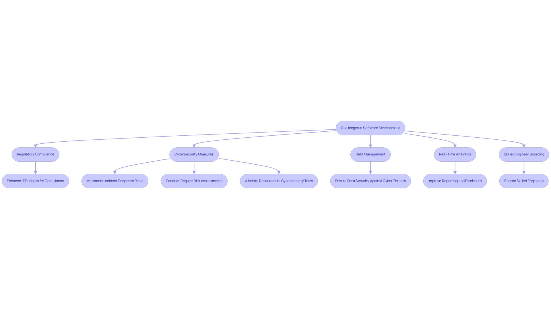 This flowchart outlines the key challenges hedge fund managers face in software development. Each box represents a specific challenge, and the arrows show how they connect and lead to the next steps firms need to take to navigate these issues effectively.