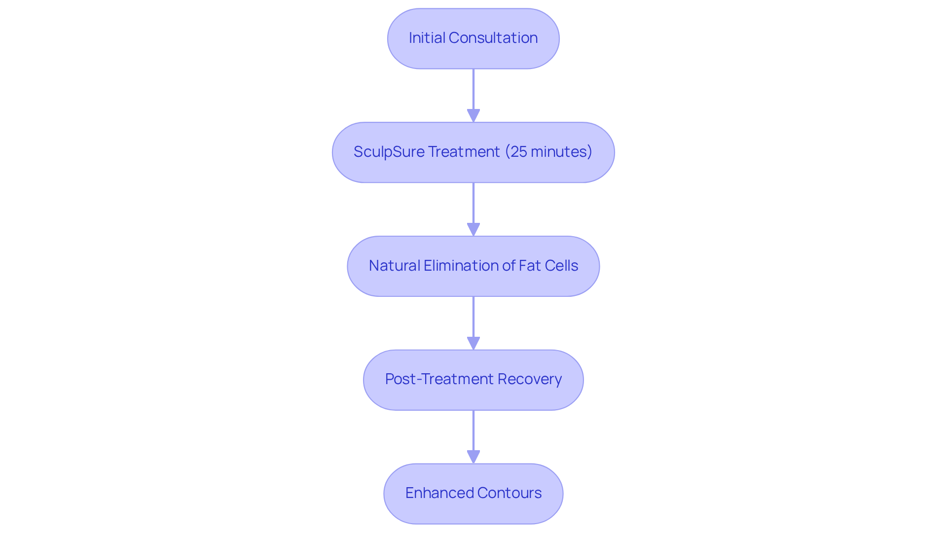 Follow the arrows to see how each step in the SculpSure treatment connects — from the consultation to enjoying your refined physique!