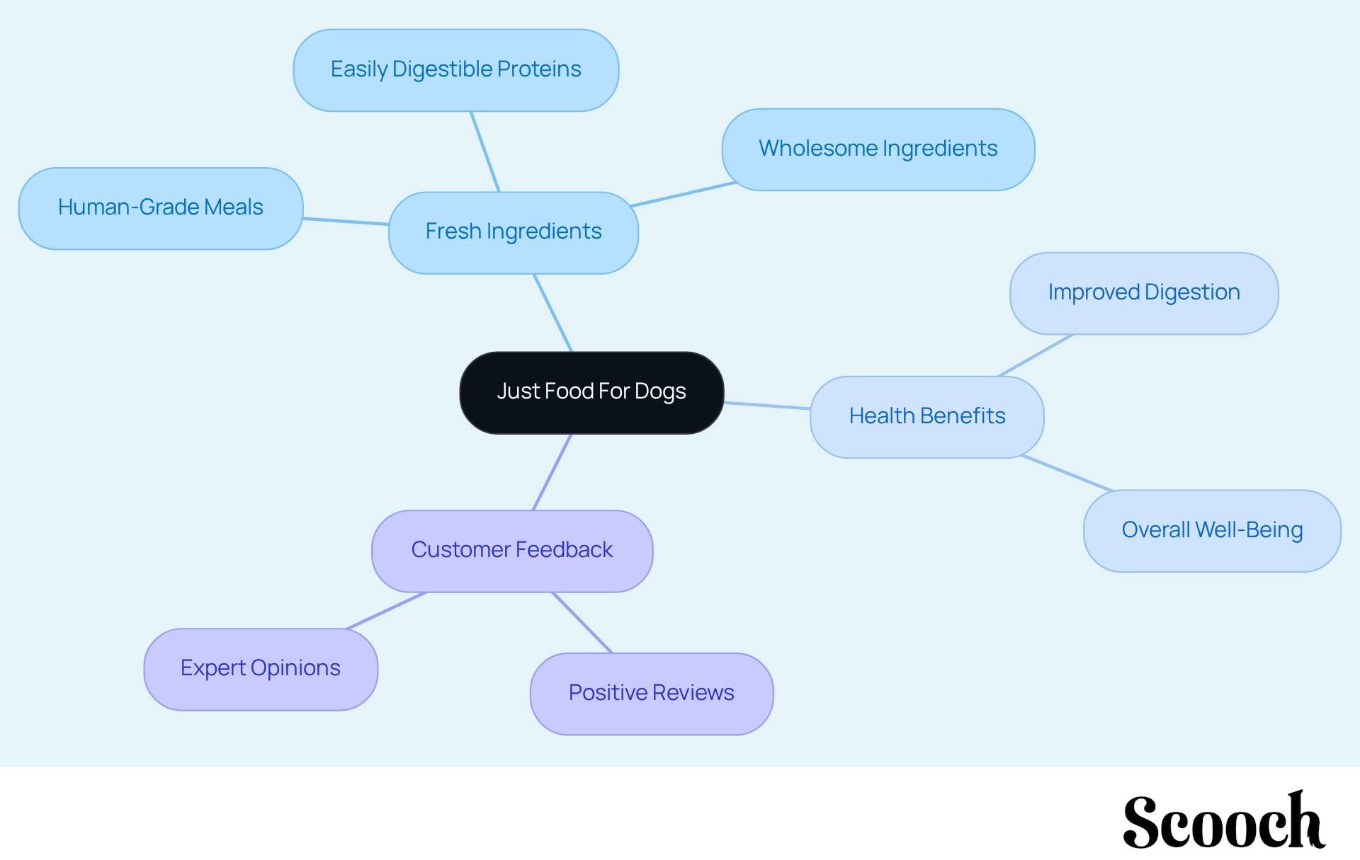 The central node represents the brand, while the branches show how its features contribute to your dog's health. Each color-coded section helps you see the connections between ingredients, benefits, and customer experiences. The central node represents the brand, while the branches show how its features contribute to your dog's health. Each color-coded section helps you see the connections between ingredients, benefits, and customer experiences.