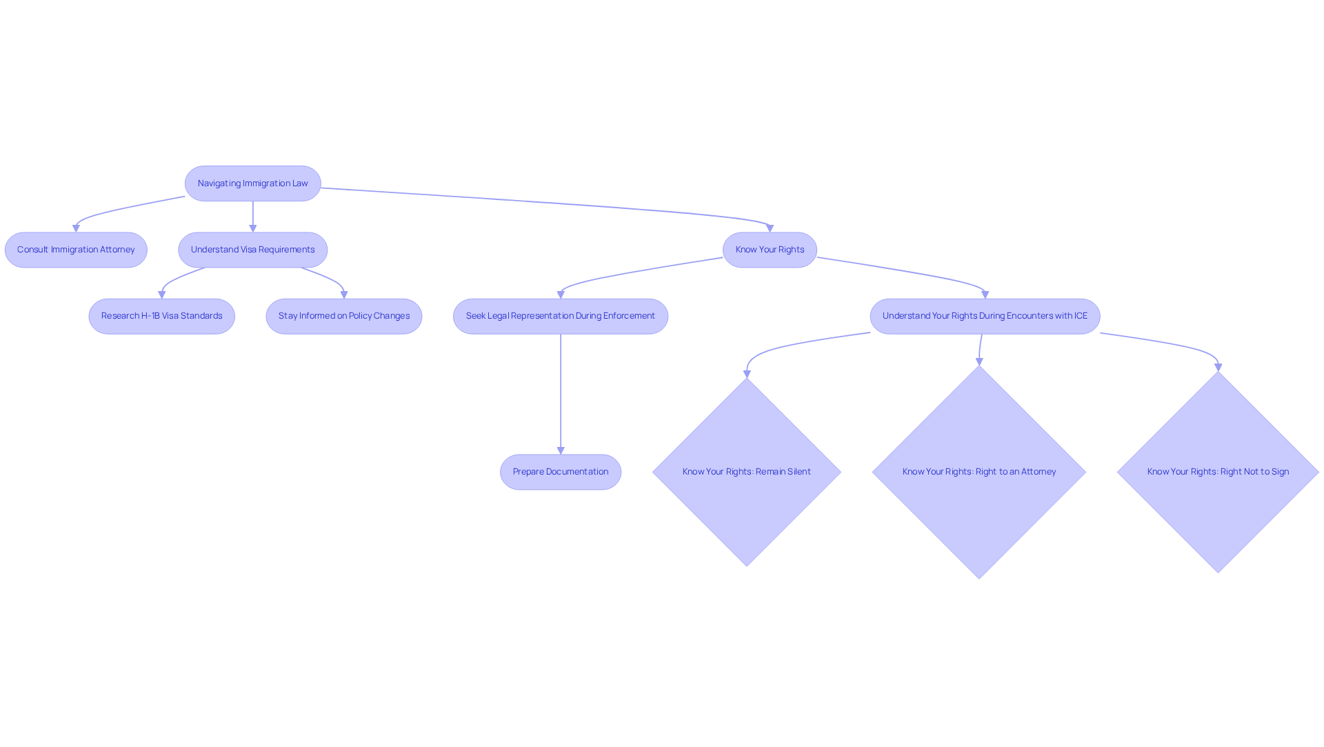 This flowchart guides you through the immigration process for healthcare workers. Each box represents a step or important consideration, and the arrows show the order in which to approach these steps. Follow the flow to understand your rights and the necessary actions to secure your future.