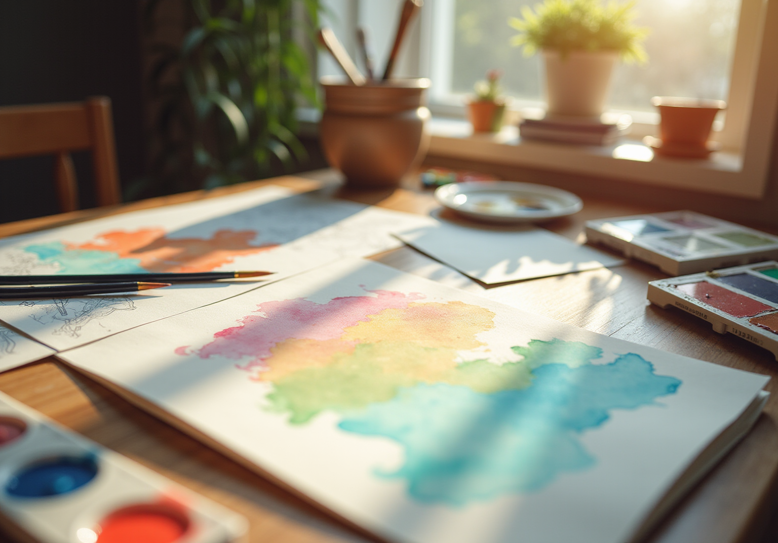 Artistic Workspace with Bee Paper Co. Watercolor Paper Artistic Workspace with Bee Paper Co. Watercolor Paper