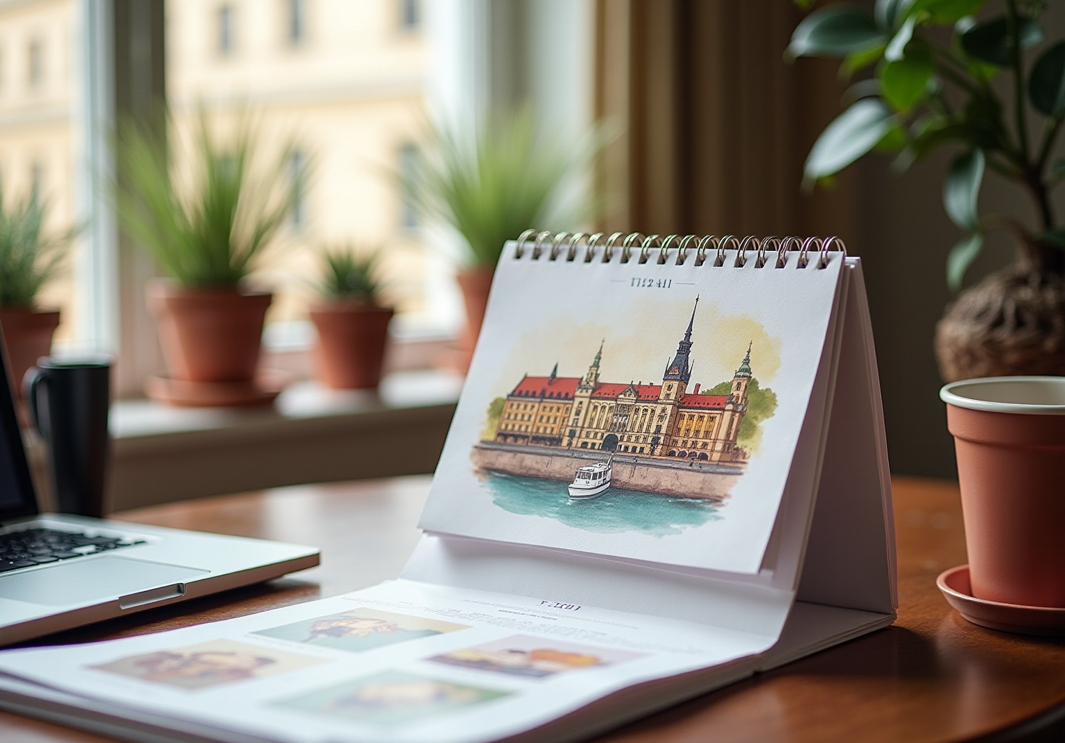 Custom Watercolor Calendar in a Cozy Workspace Custom Watercolor Calendar in a Cozy Workspace