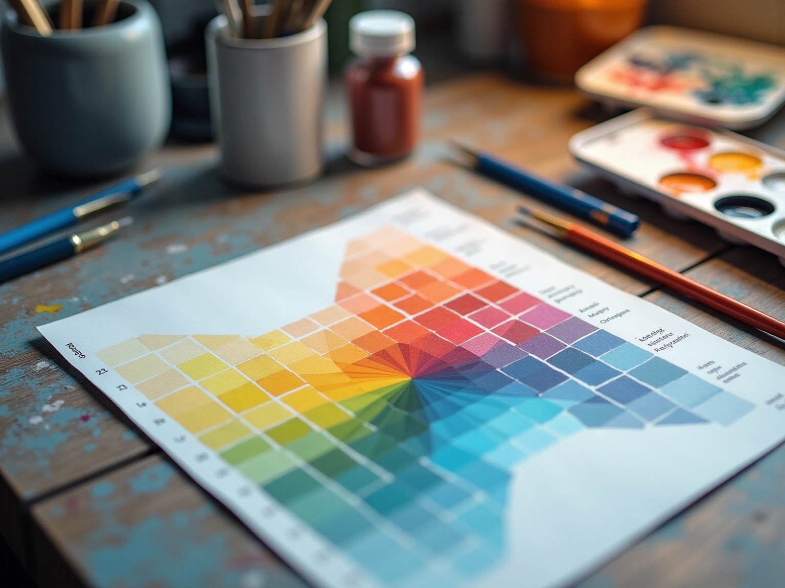 Color Mixing Chart in an Artist's Workspace