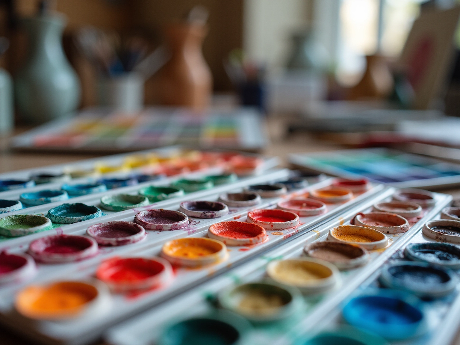 Comparison of Watercolor Paints in an Artist's Studio Comparison of Watercolor Paints in an Artist's Studio