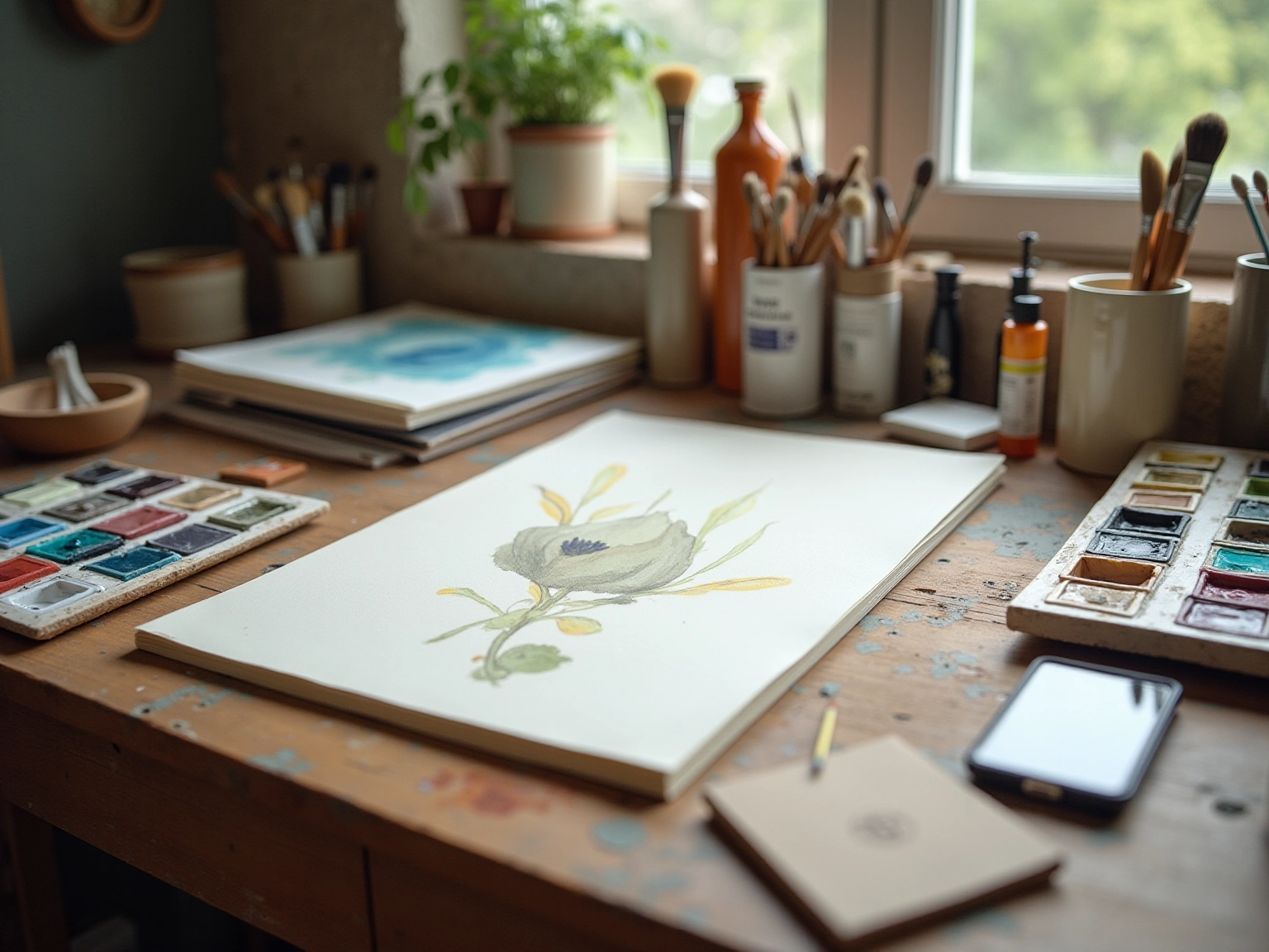 Cotton Watercolor Paper in an Artist's Studio Cotton Watercolor Paper in an Artist's Studio