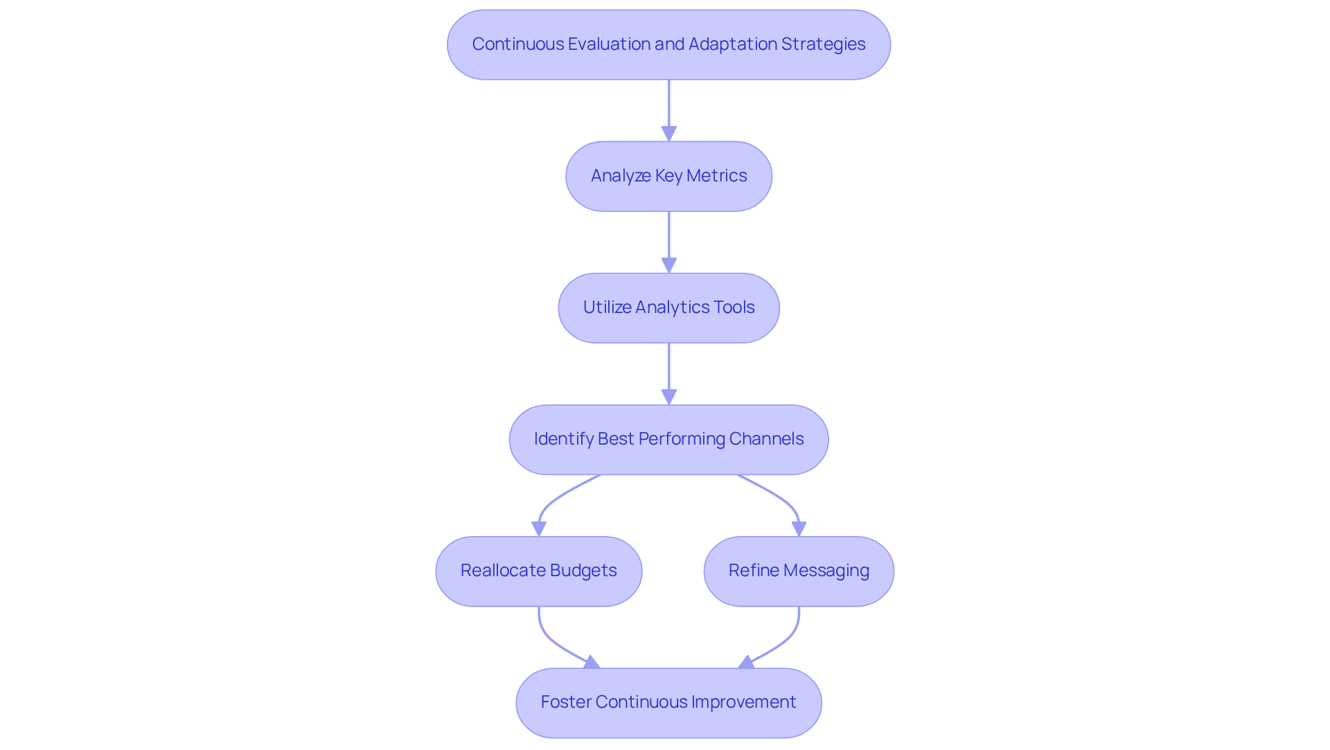 Each box represents a step in the process of improving advertising strategies. Follow the arrows to see how each action connects and contributes to achieving sustained success.