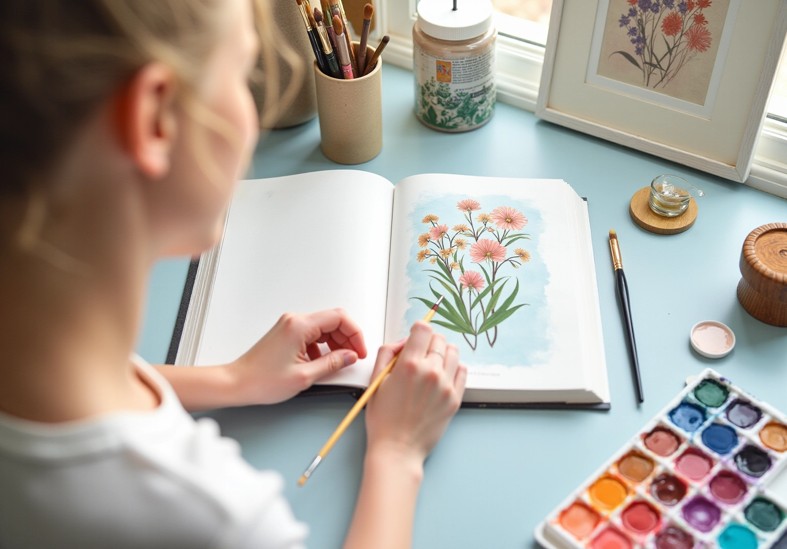 Cozy Watercolor Art Workspace