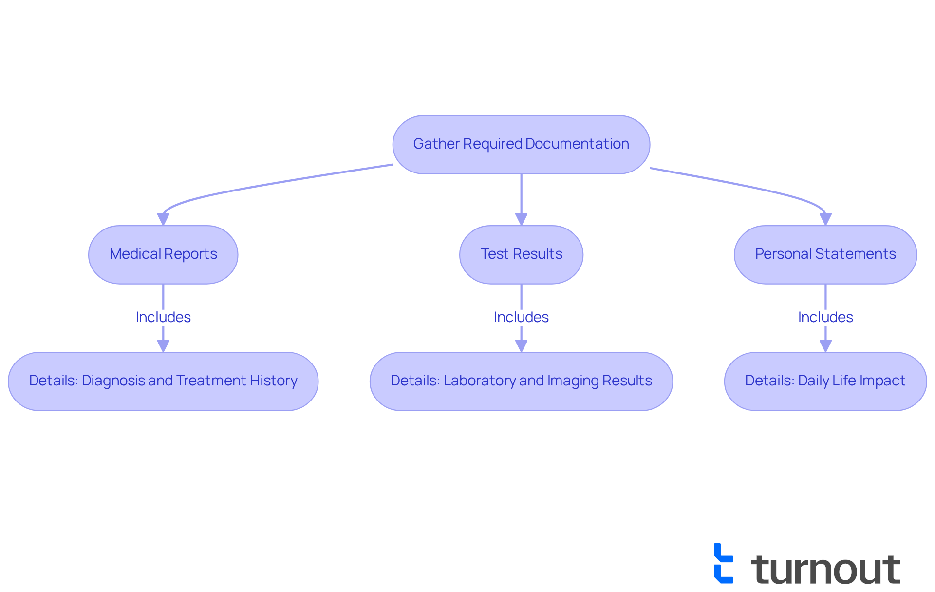Follow the arrows to see what documents you need to gather. Each box represents a type of documentation with specific requirements to help strengthen your application.