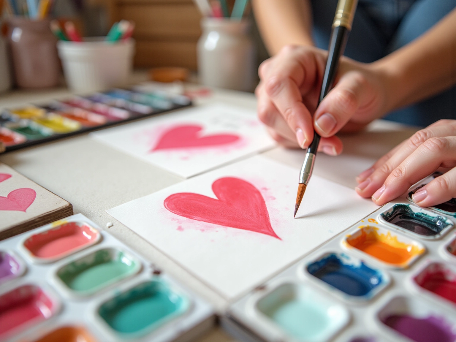 Creating Valentine Cards in Watercolor Class