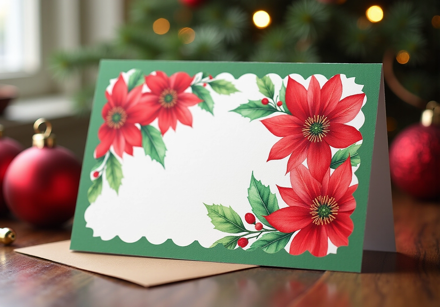 Creative Seasonal Greeting Card with Poinsettias Creative Seasonal Greeting Card with Poinsettias