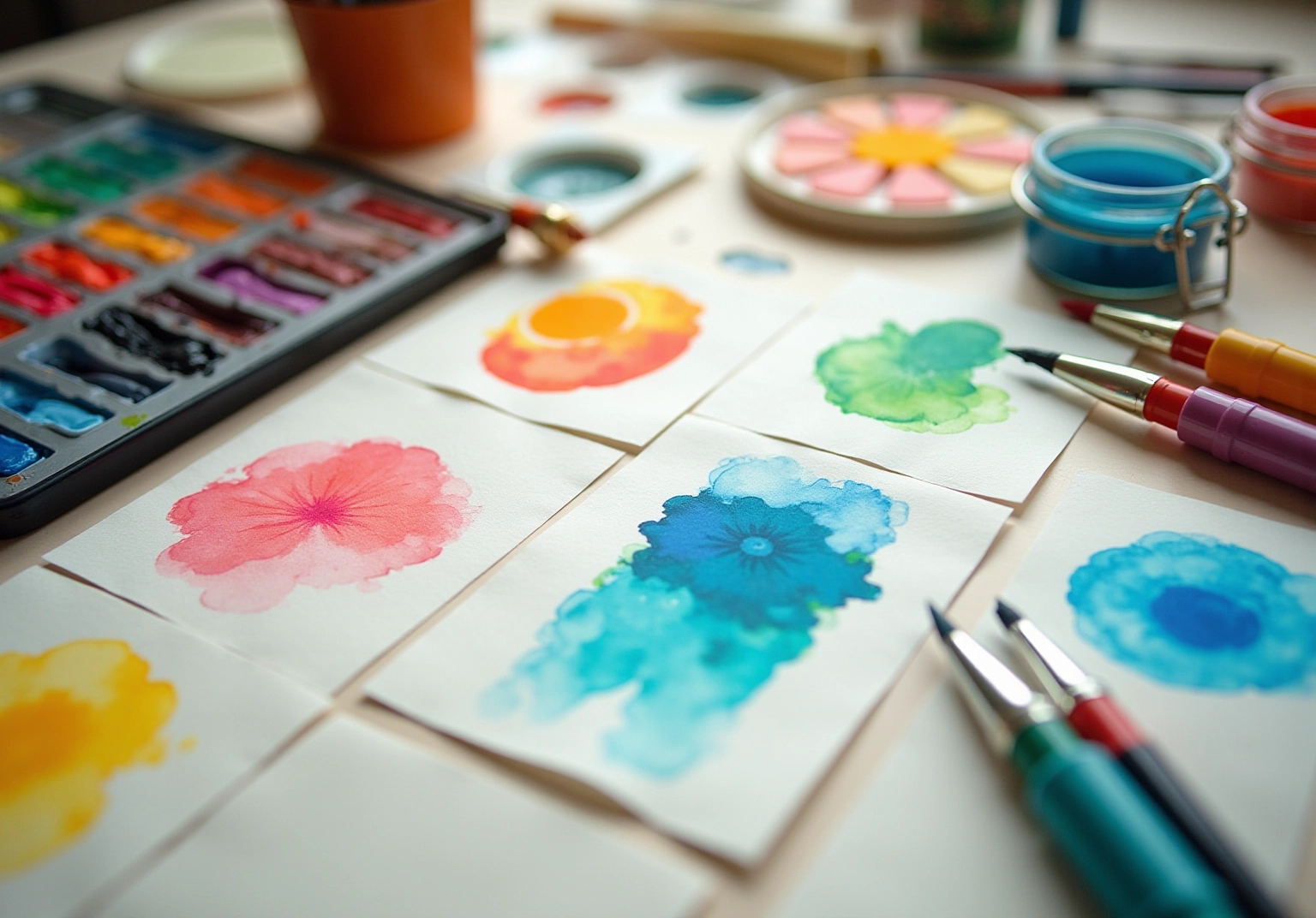 Creative Watercolor Painting Workspace