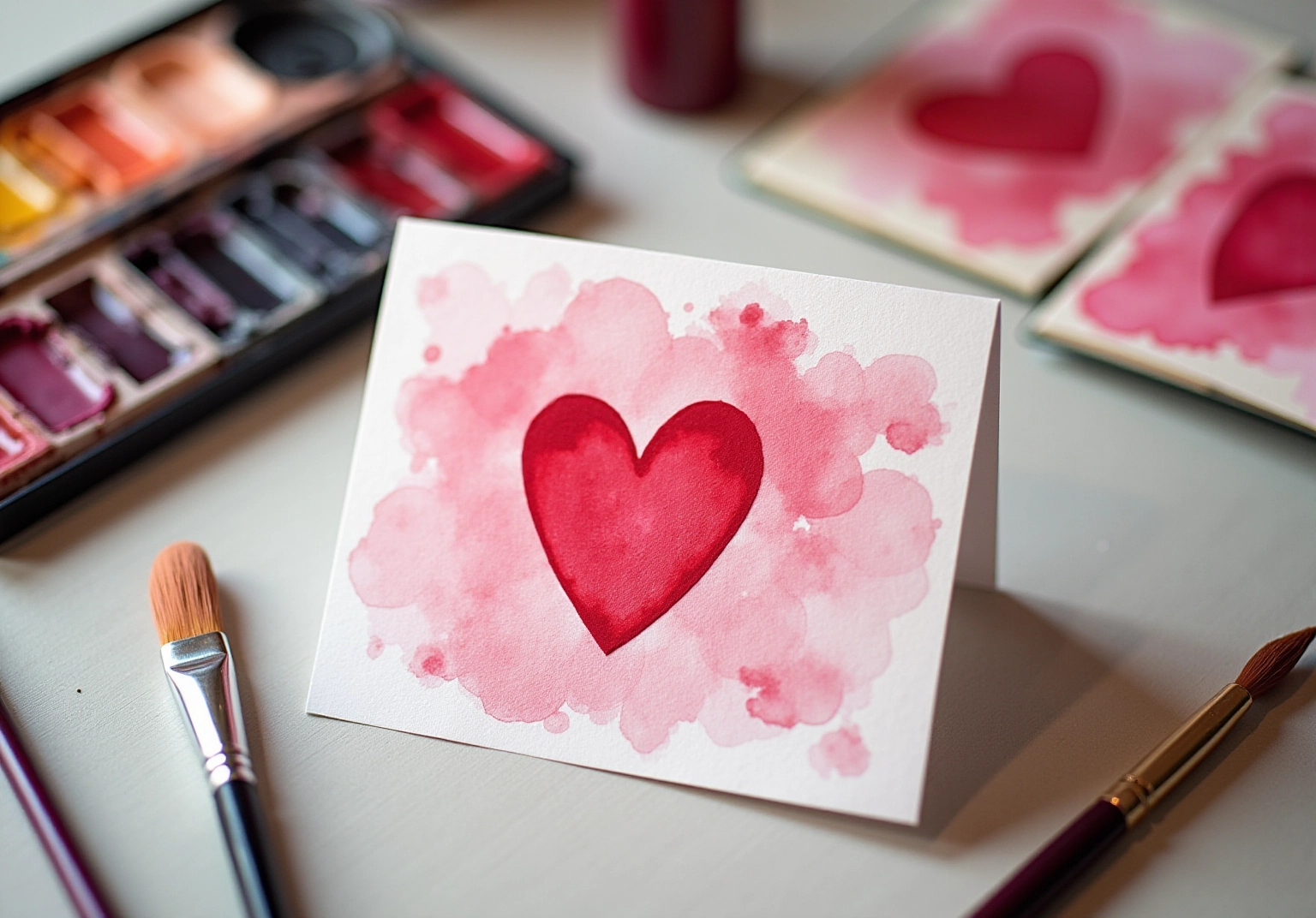 Creative Watercolor Resist Valentine Card