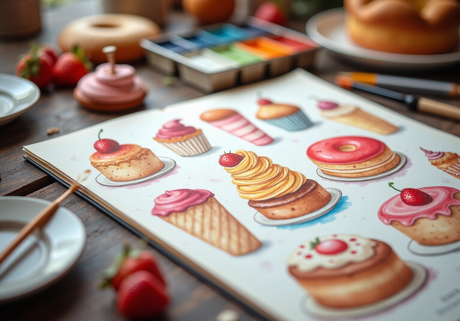 Creative Workspace for Baking Watercolor Art Creative Workspace for Baking Watercolor Art