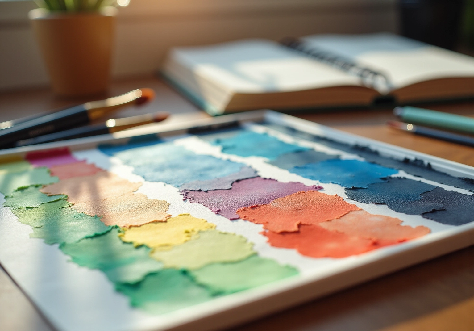 Creative Workspace with Watercolor Paint Creative Workspace with Watercolor Paint