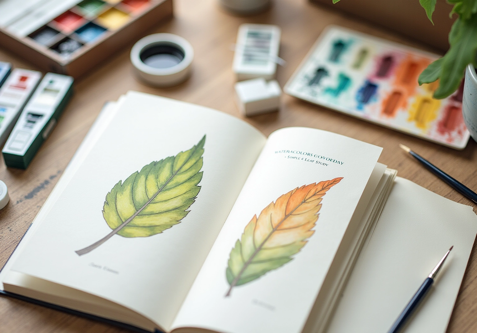Creative Workspace with Watercolor Workbook
