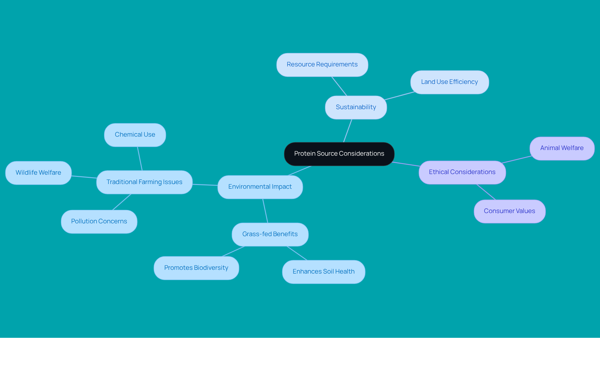 Start at the center with the main topic, then explore each branch to see the various factors involved in making informed protein choices that consider health, ethics, and the environment. Start at the center with the main topic, then explore each branch to see the various factors involved in making informed protein choices that consider health, ethics, and the environment.
