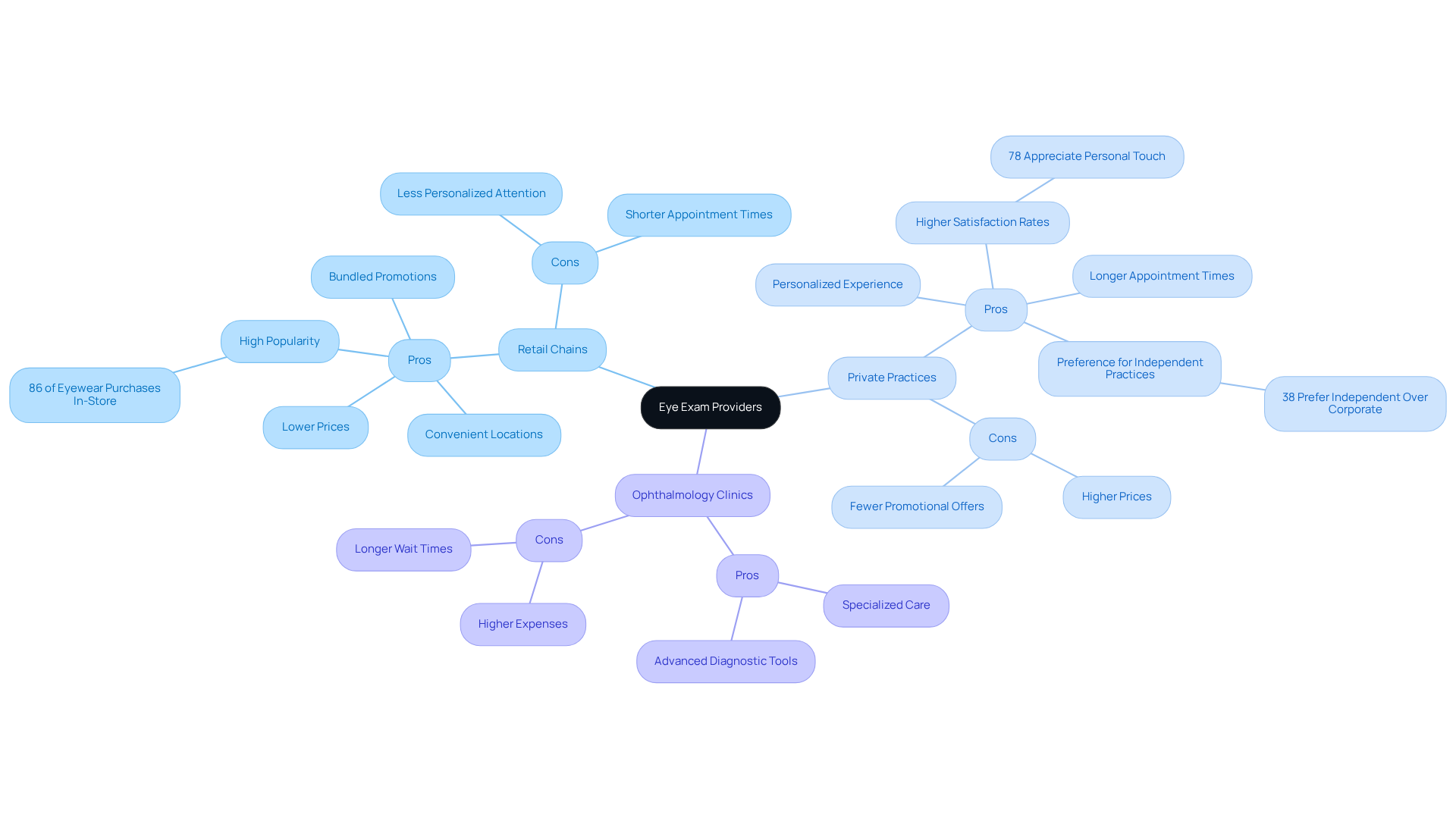 The central node represents the main topic, while the branches show different types of providers. Each provider has pros and cons listed, helping you weigh your options easily.