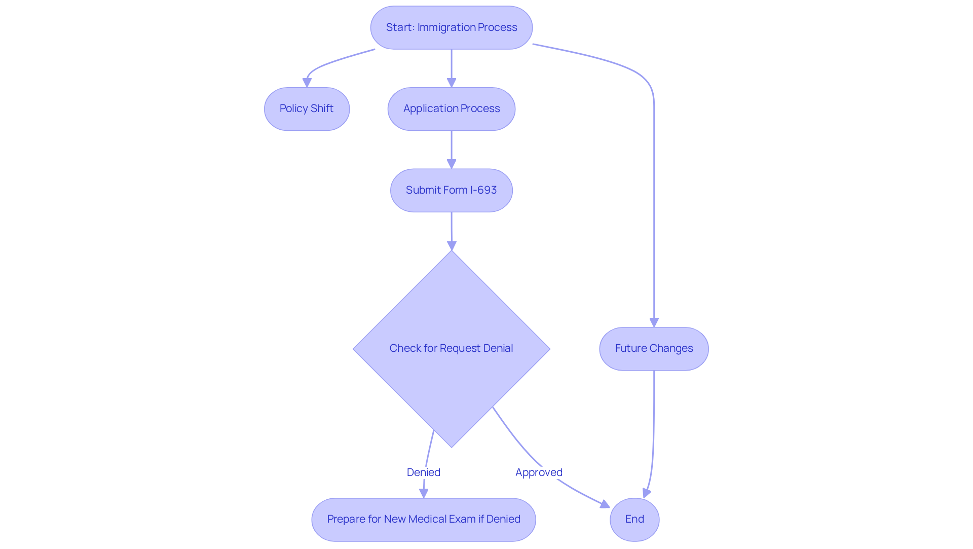This flowchart guides you through the immigration process related to Form I-693. Start at the top and follow the arrows to see each step you need to take, from understanding the policy changes to submitting your application and preparing for potential future updates.