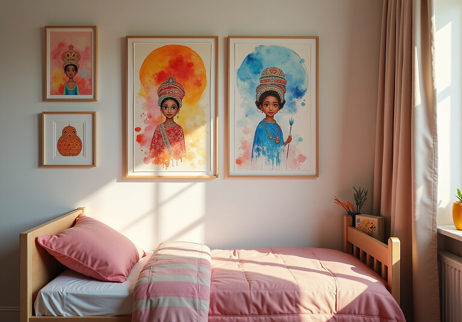 Culturally Inspired Watercolor Art in a Child's Room Culturally Inspired Watercolor Art in a Child's Room