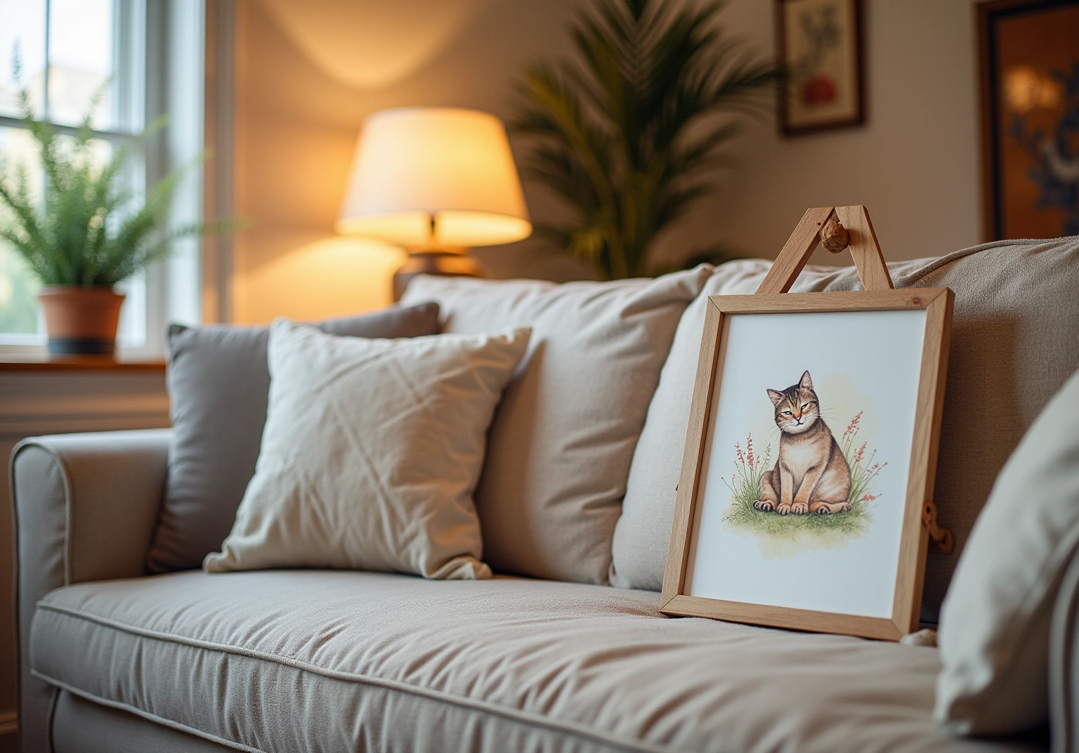 Custom Watercolor Art in a Cozy Living Space Custom Watercolor Art in a Cozy Living Space