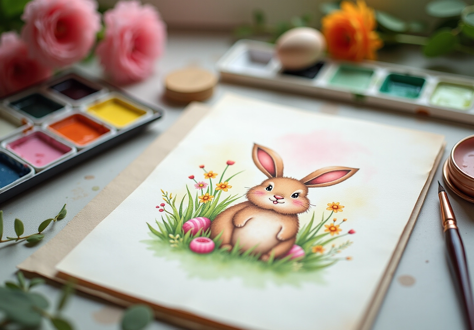 Custom Watercolor Easter Card Illustrations
