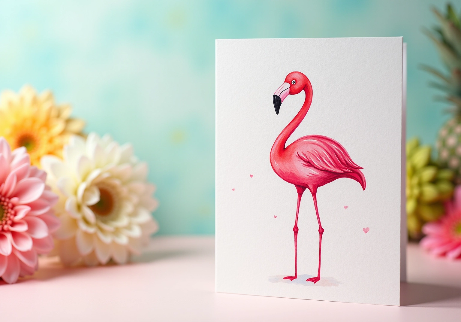 Cute Flamingo Watercolor Card