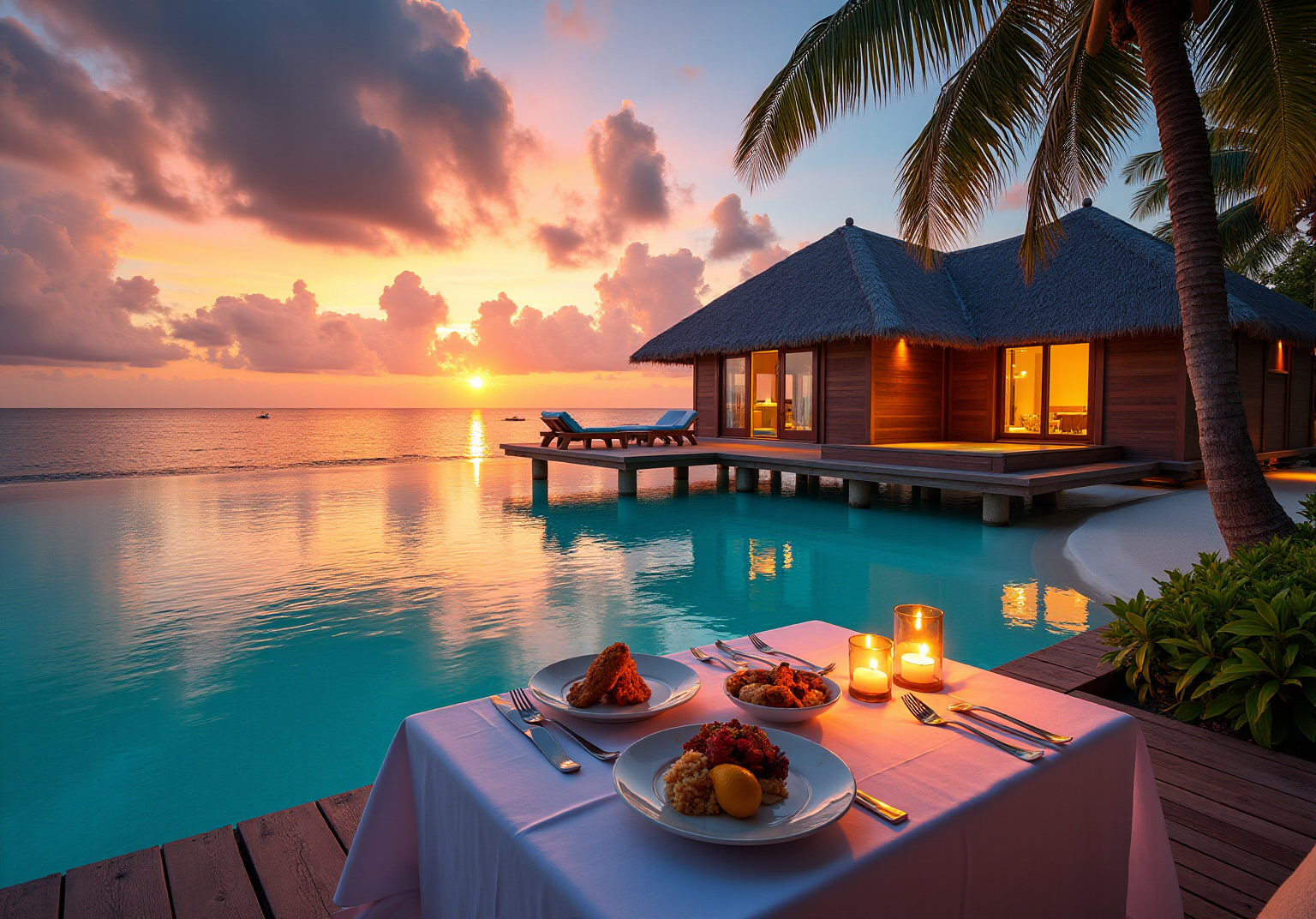 Romantic Overwater Bungalow in the Maldives at Sunset