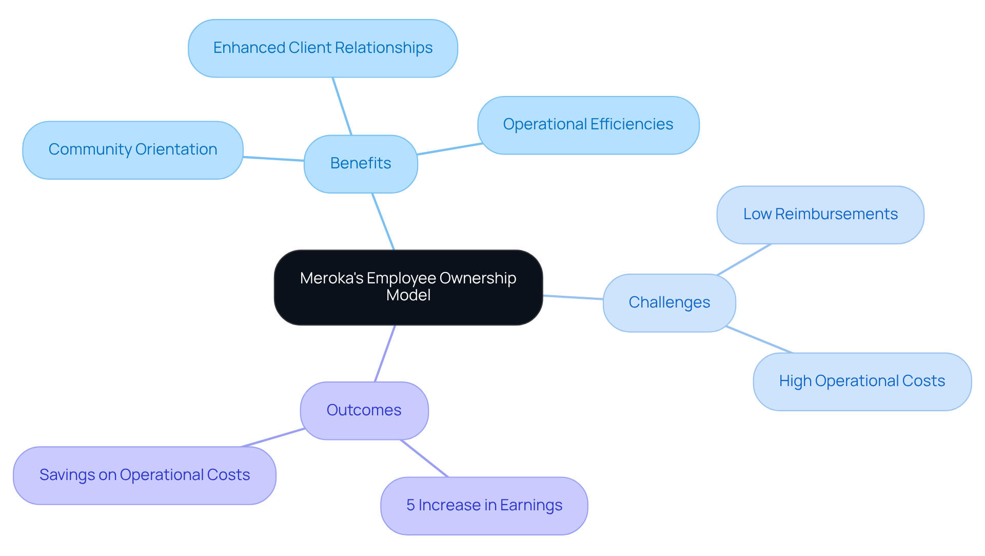 Start at the center with Meroka's model, then explore the branches to see how it benefits healthcare practices and addresses challenges.