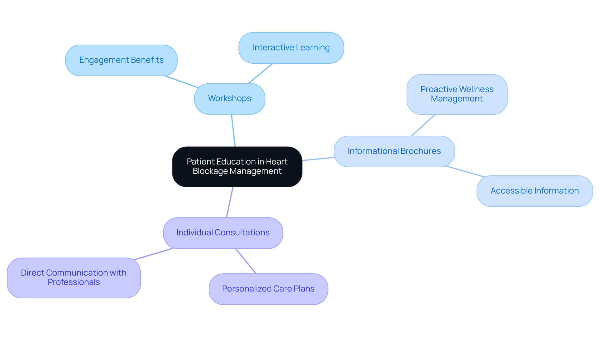 At the center is the main concept of patient education, and the branches show different methods used to help patients understand their health better. Each method connects back to the idea of empowerment and improving care.
